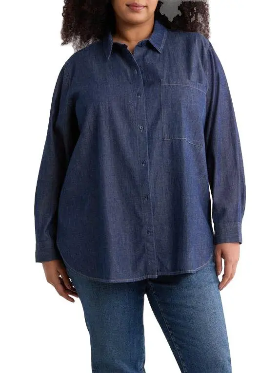Eileen Fisher Classic Collar Organic Cotton Denim Button-up Shirt - Dark Indigo