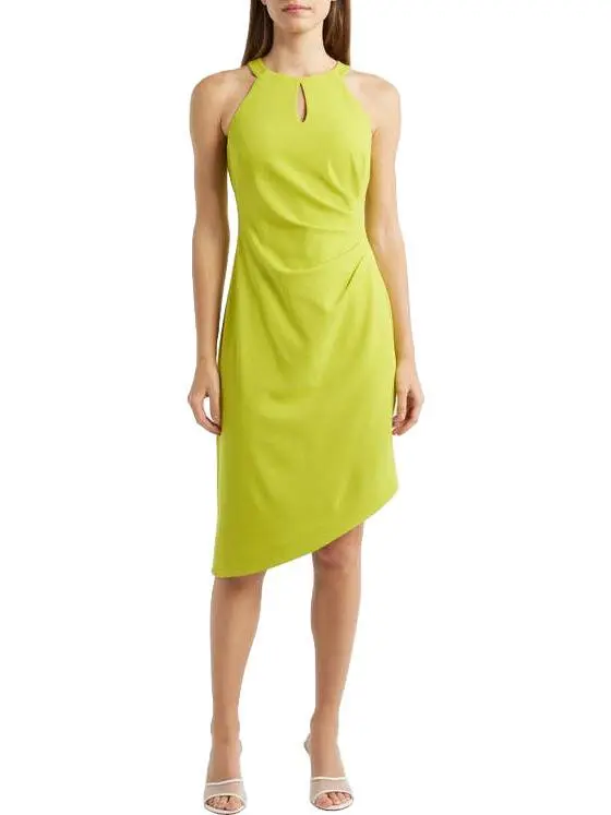 Anne Klein Side Pleat Asymmetric Dress - Citron Zest