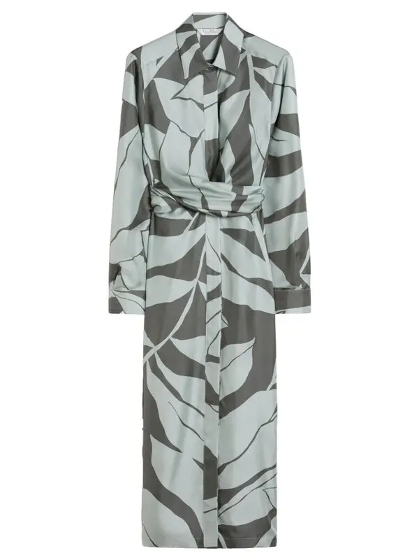 Max Mara Printed Silk Twill Shirt Dress - Green