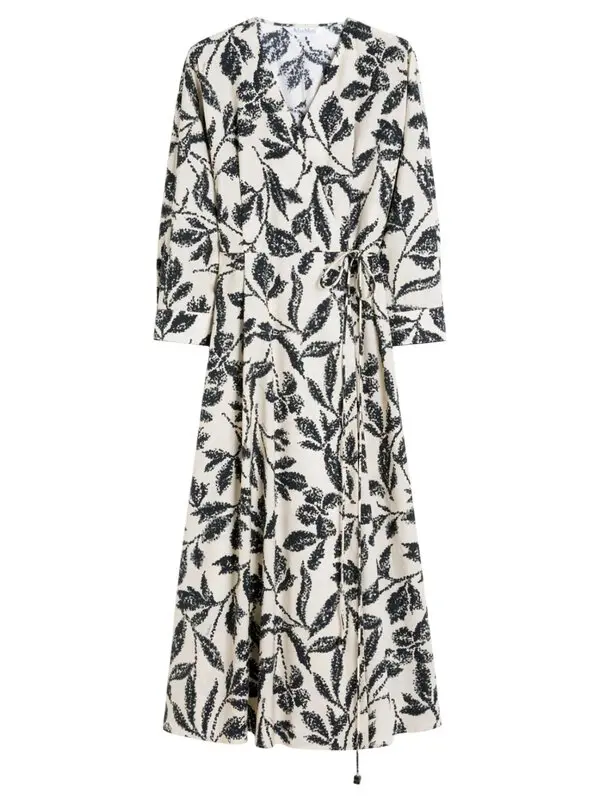 Max Mara Printed Cotton Poplin Wrap Dress - Beige