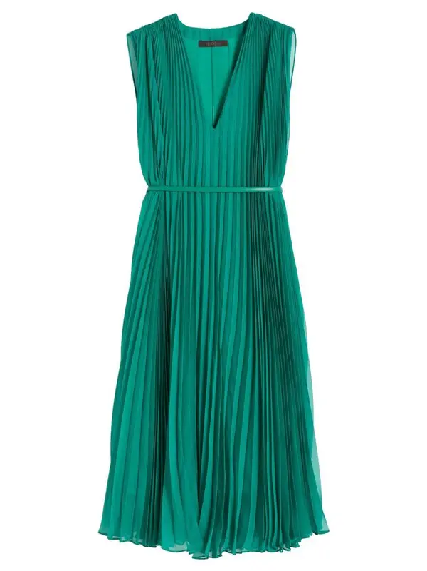 Max Mara Plissé-pleated Chiffon Midi Dress - Green