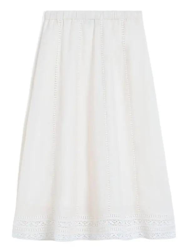 Max Mara Linen Midi Skirt With Embroidery - Ecru