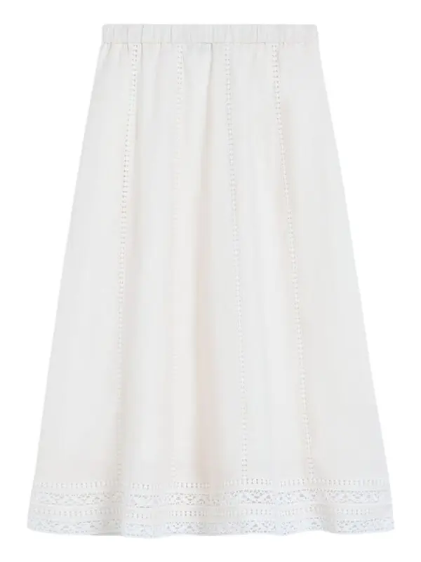 Max Mara Linen Midi Skirt With Embroidery - Ecru