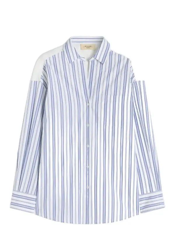 Max Mara Striped Cotton Poplin Shirt With Eyelet Embroidery - Navy