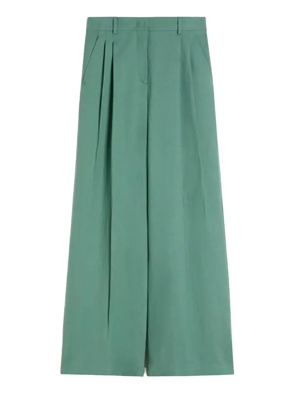 Max Mara Viscose And Linen Wide-leg Trousers - Green