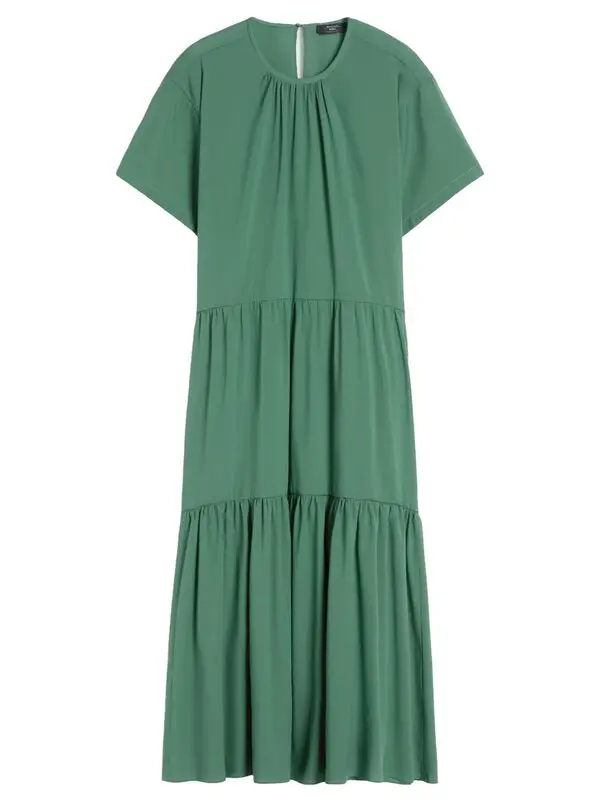 Max Mara Technical Cotton Canvas Flounce Dress - Green