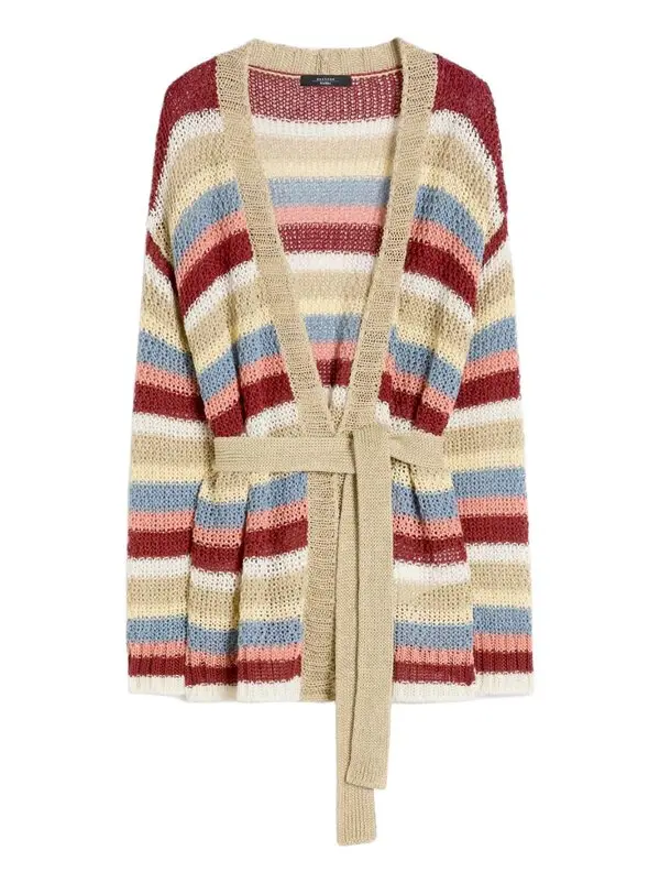 Max Mara Linen Yarn Cardigan With Belt - Cherry