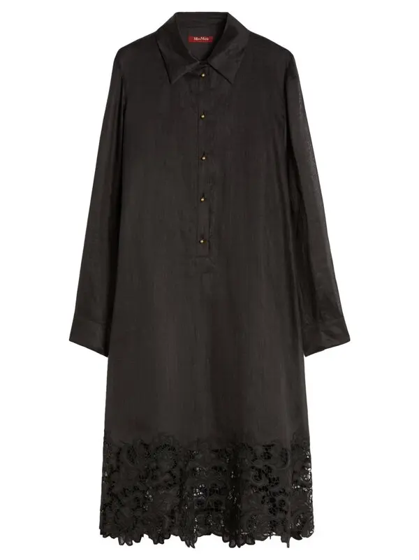 Max Mara Embroidered Ramie Gauze Midi Shirt Dress - Black