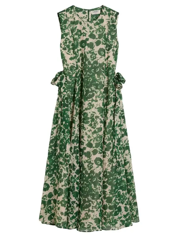 Max Mara Printed Ramie Canvas Maxi Dress - Green