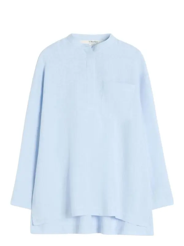 Max Mara Pure Linen Mandarin-neck Shirt - Light Blue