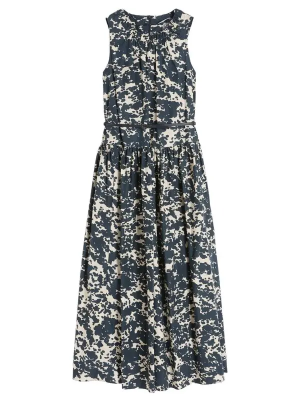 Max Mara Printed Cotton Midi Dress With Belt - Ultramarine