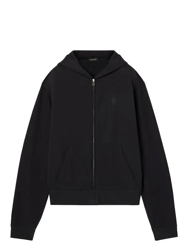 Gucci Cashmere Blend Zip-up Jacket With Embroidery - Black
