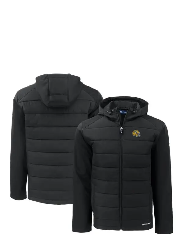 Cutter & Buck Green Bay Packers Helmet Evoke Hybrid Eco Softshell Recycled Full-zip Hoodie Jacket - Black