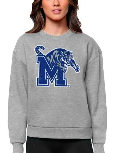 ANTIGUA Memphis Tigers Victory Crewneck Pullover Sweatshirt - Heather Gray