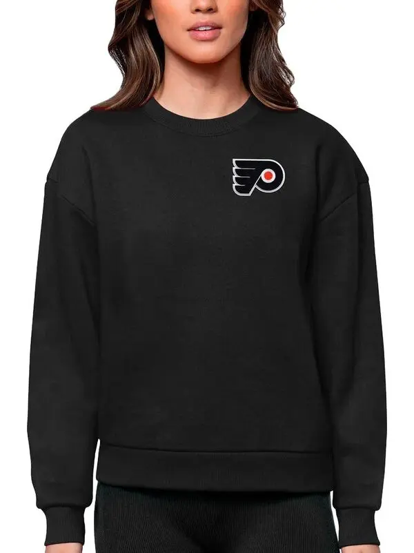 ANTIGUA Philadelphia Flyers Primary Logo Victory Crewneck Pullover Sweatshirt - Black