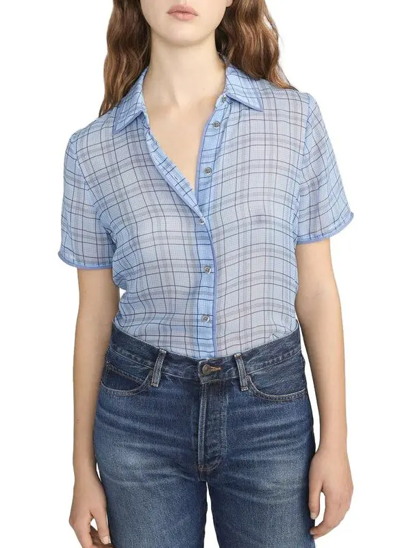 FRAME The Essential Plaid Silk Button-up Shirt - Sky Blue Multi