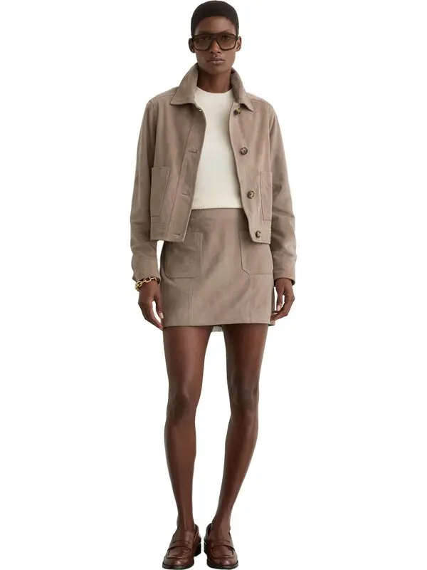 REISS Vida Suede Mini Skirt - Neutral