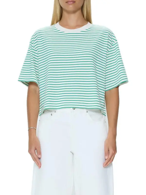 PISTOLA Mae Stripe Boxy Crop T-shirt - Vert Stripe