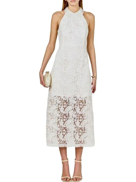 Endless Rose Floral Lace High Neck Dress - White