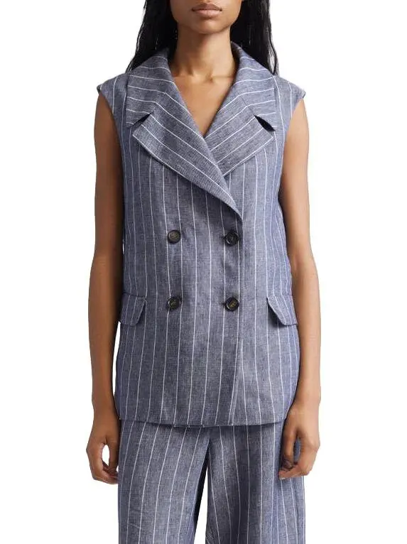 Max Mara Ballo Pinstripe Linen Vest - Ultramarine