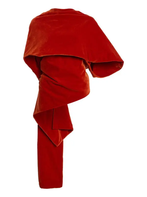 COLLEEN ALLEN Draped Cotton Velvet Shawl Top - Orange