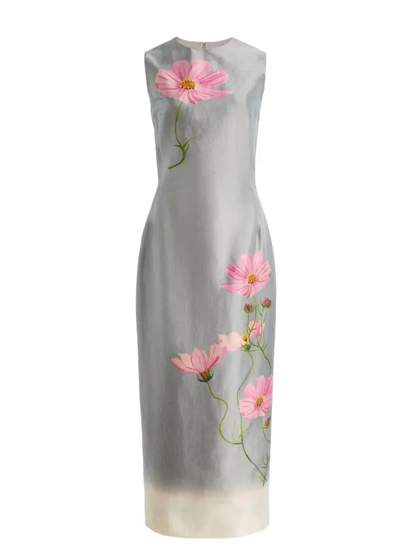 Oscar De La Renta Cosmos Mikado Midi Dress - Grey