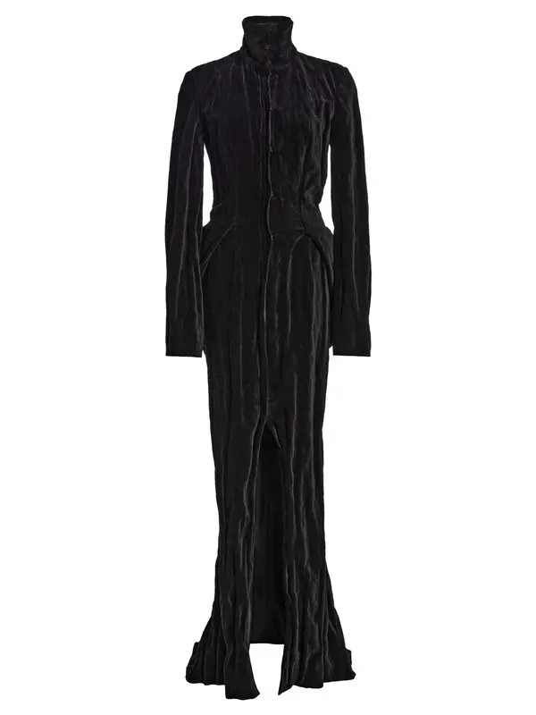 COLLEEN ALLEN Tailored Velvet Bustle Maxi Dress - Black