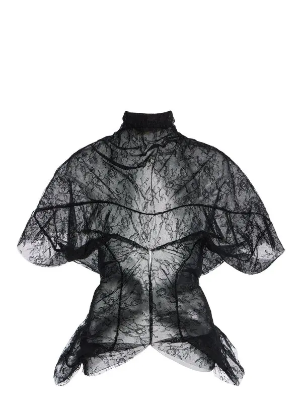 COLLEEN ALLEN Draped Lace-tulle Ruffle Blouse - Black