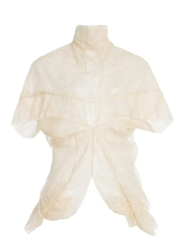 COLLEEN ALLEN Draped Lace-tulle Ruffle Blouse - Ivory