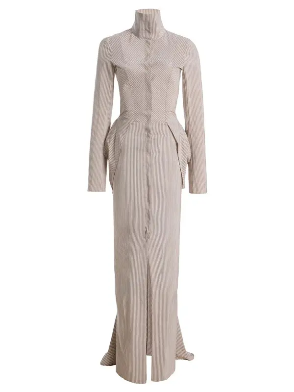 COLLEEN ALLEN Tailored Cotton-silk Bustle Maxi Dress - Multi