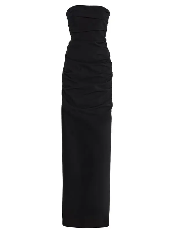 COLLEEN ALLEN Strapless Gathered Wool Maxi Dress - Black