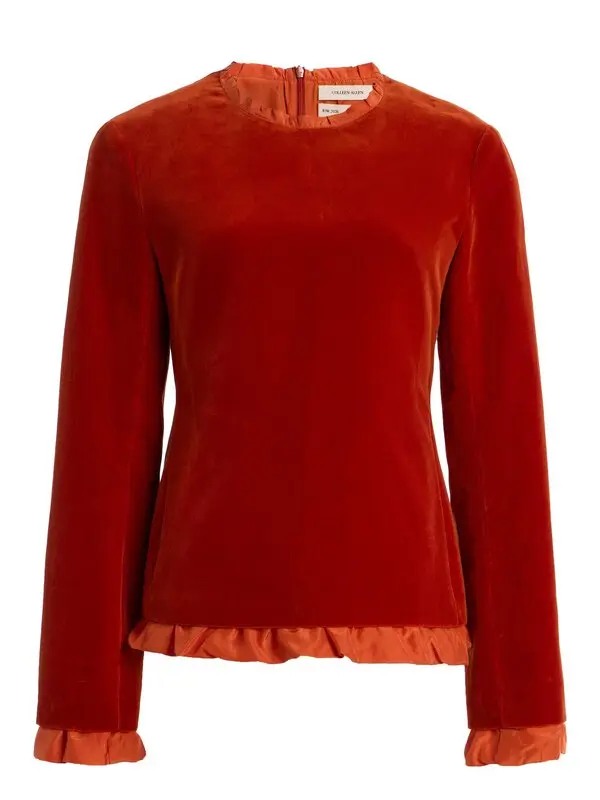COLLEEN ALLEN Cotton Velvet Crewneck Shirt - Orange