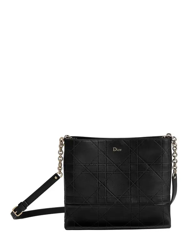 Dior Trianon Bag With Chain - Black Flat Macrocannage Lambskin