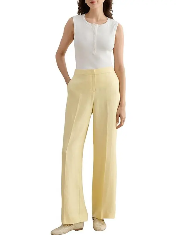 HOBBS LONDON Adalee Linen Wide Leg Pants - Soft Yellow
