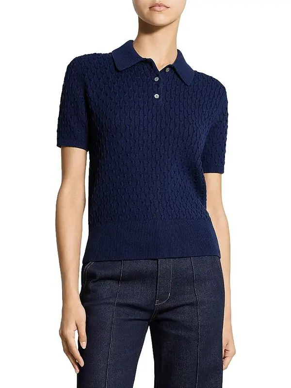 Theory Cable Knit Polo Shirt - Navy