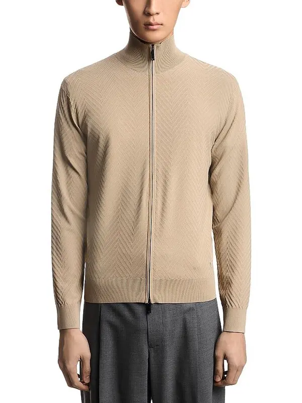 Emporio Armani Zip Cardigan Sweater - Solid Beige