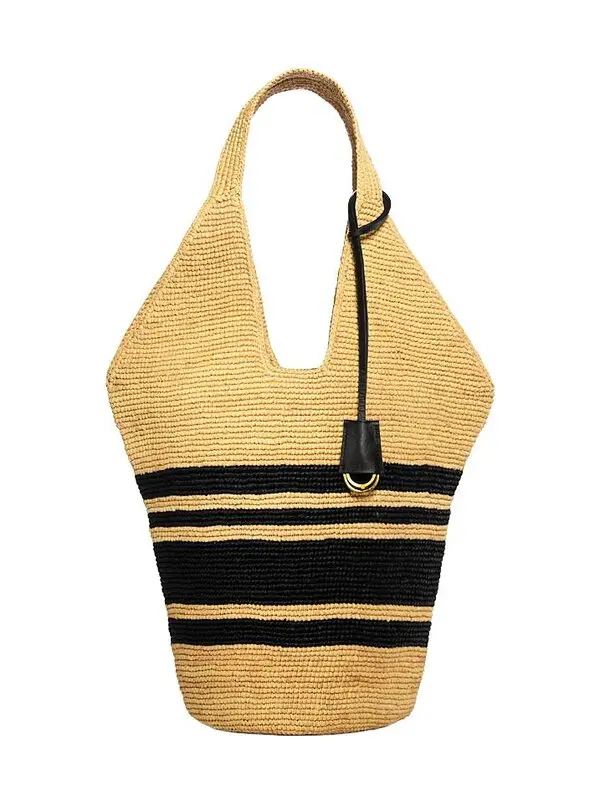 ANINE BING Leah Medium Striped Raffia Hobo Bag - Tan