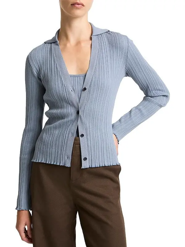Vince Rib Knit Polo Cardigan Sweater - Azul