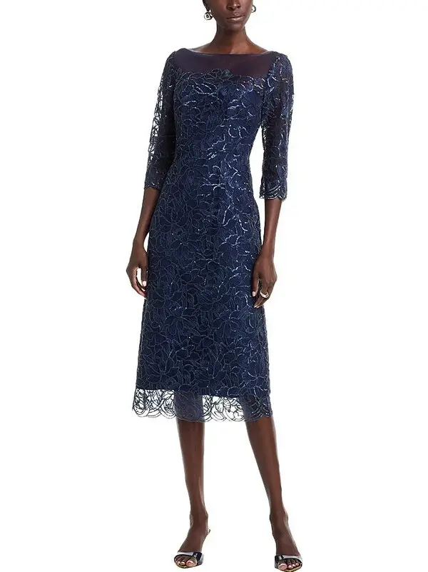 Theia Marbella Beaded Midi Dress - Nautical Navy