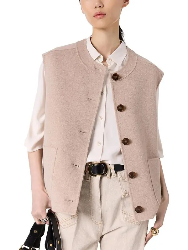 Gerard Darel Talmine Wool Buttoned Vest - Sand