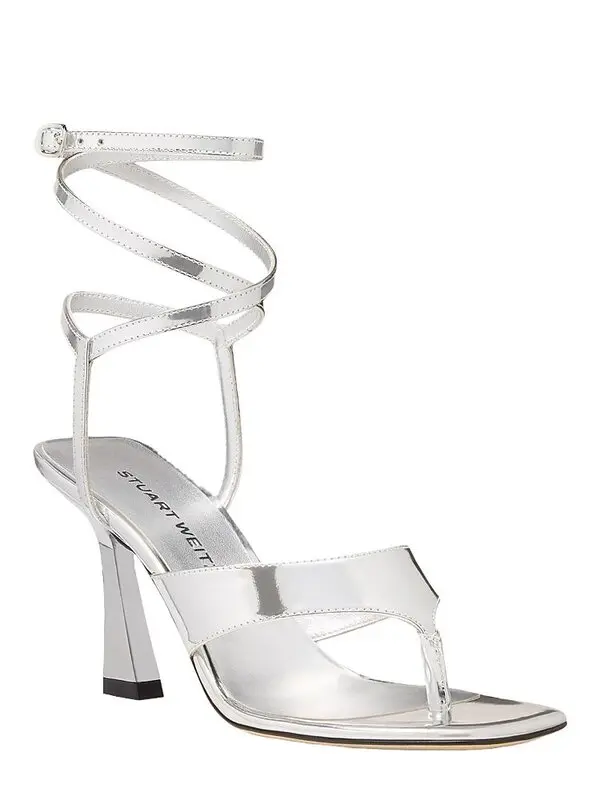 STUART WEITZMAN Vinnie 85 Ankle Strap Sandals - Silver