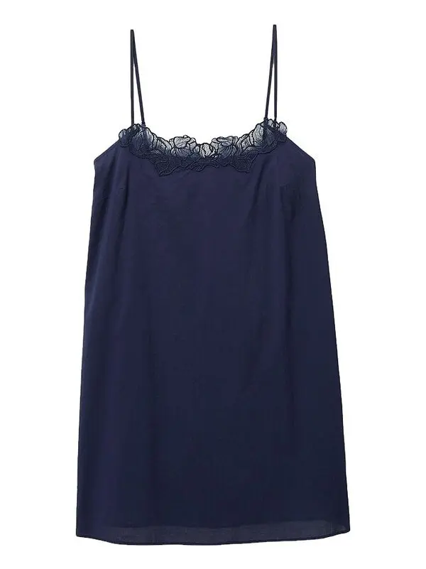 PETITE PLUME Voile Fleur Lace Trim Camisole - Navy