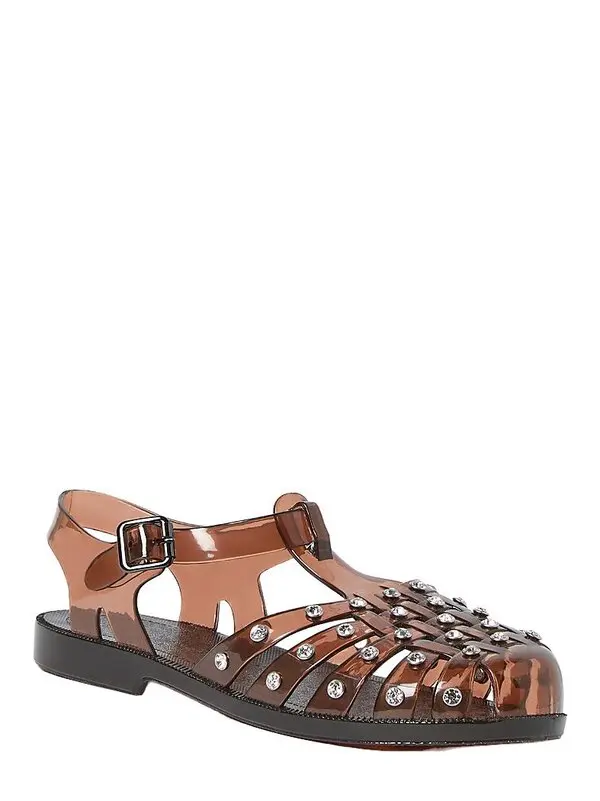 LOEFFLER RANDALL Rhinestone Embellished Fisherman Sandals - Brown/clear