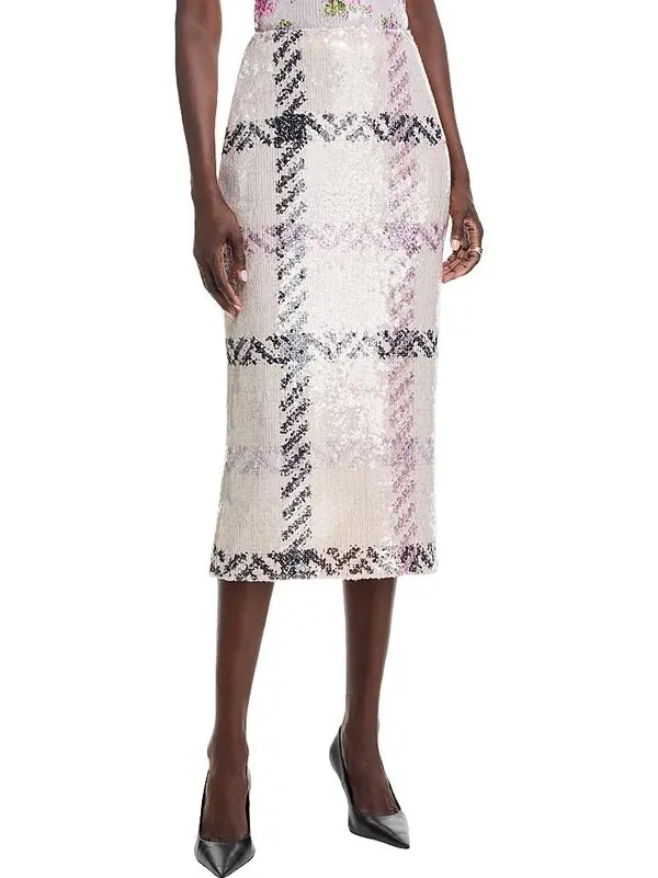 Brandon Maxwell The Mercer Paillette Pencil Skirt - Windowpane Plaid