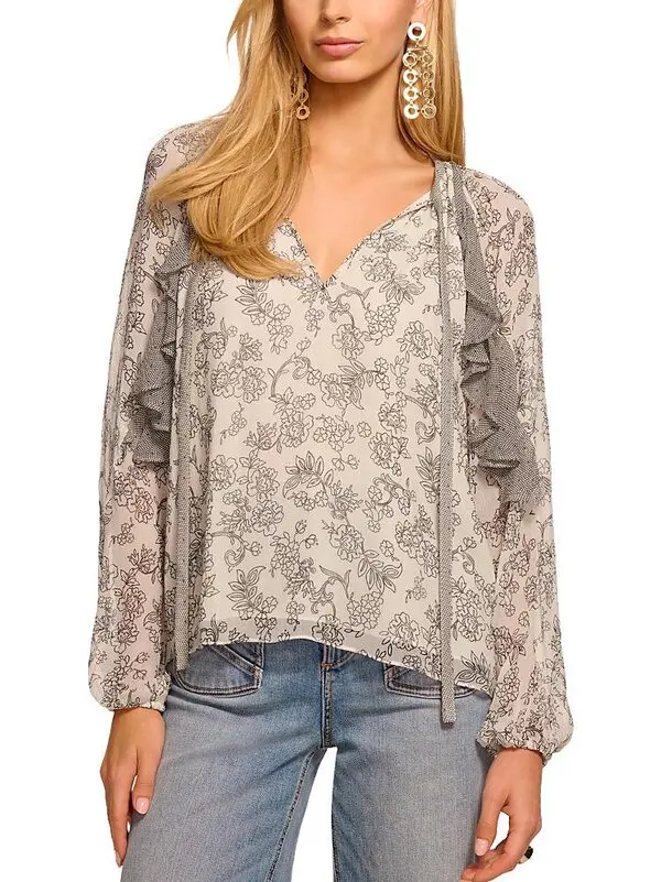 Ramy Brook Emily Floral Silk Top - Bone/black