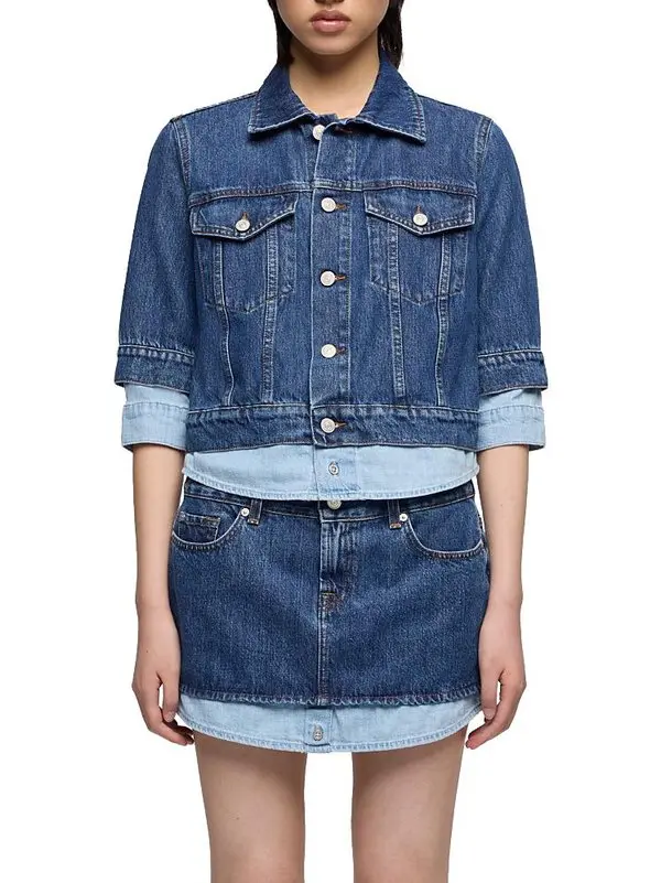 7 For All Mankind Double Layer Denim Trucker Jacket - Shadow