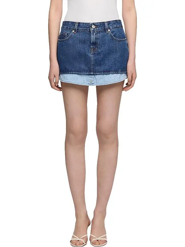 7 For All Mankind Double Layer Denim Mini Skirt - Shadow