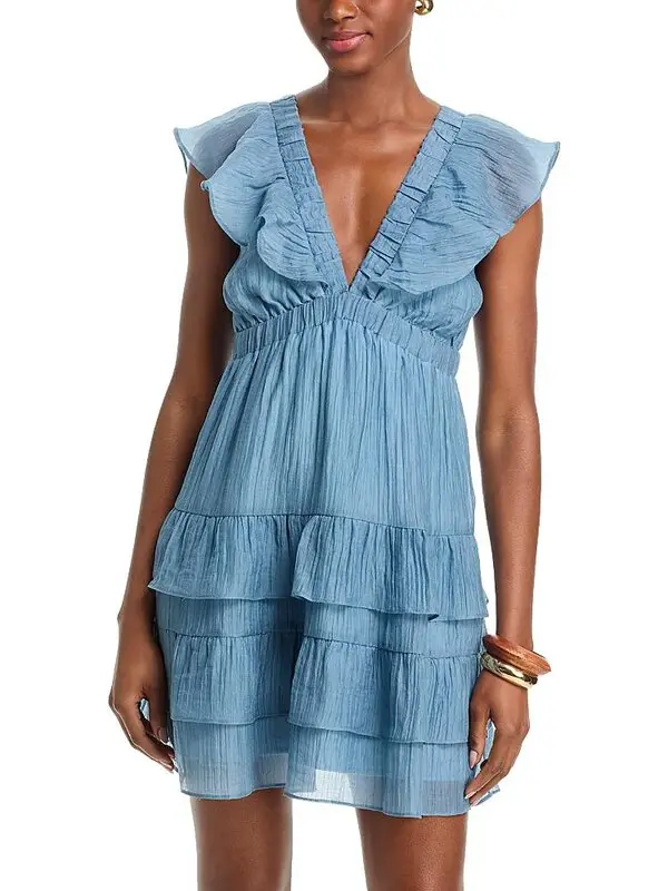 Aqua Ruffle Mini Dress - Slate Blue