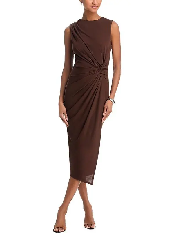 Aqua Jersey Knot Waist Midi Dress - Brown