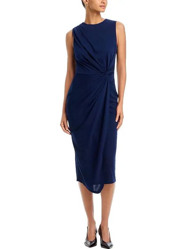 Aqua Jersey Knot Waist Midi Dress - Navy